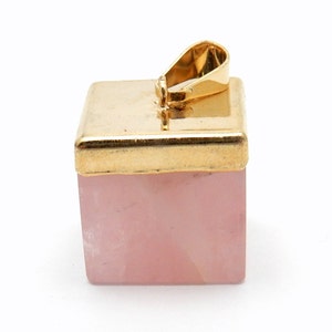 Natural Rose Quartz Block/square Agate Pendant With Electroplated 24k ...