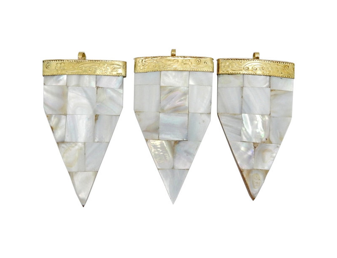 Mother of Pearl Shield Pendant With Brass Cap and Bail (S72B1) - Etsy