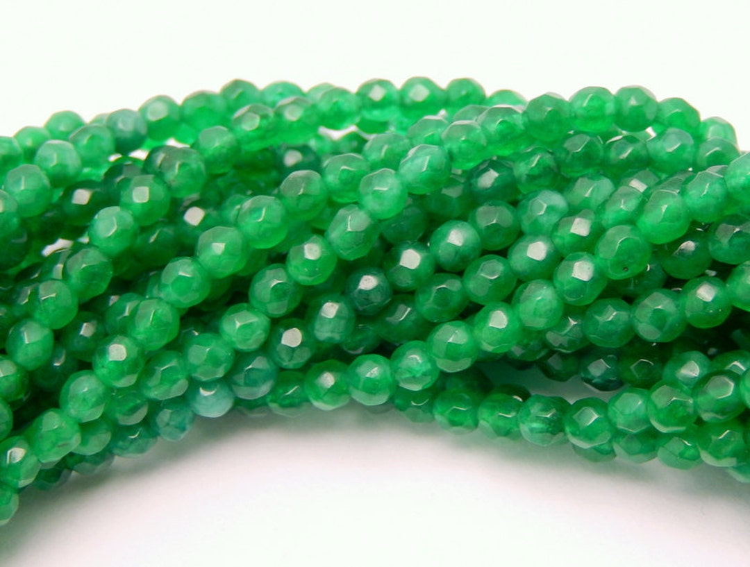 Emerald Green Dyed Jade Color Quartz Round Beaded Strand - 3mm Beads ...
