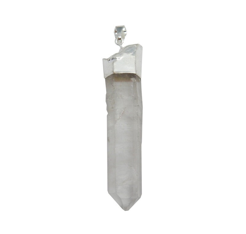 Thin Long Crystal Quartz Point Pendant With Electroplated - Etsy