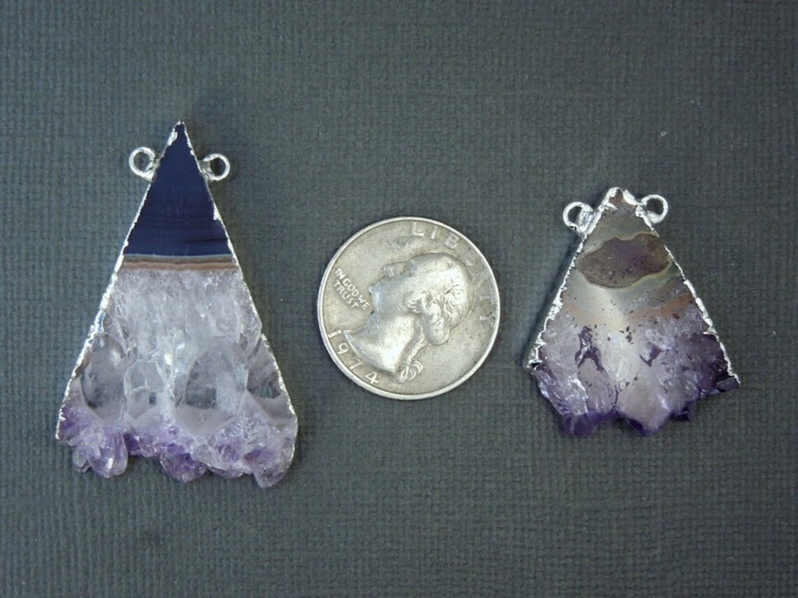 Amethyst Triangle Slice Silver Electroplated Edge and Double | Etsy