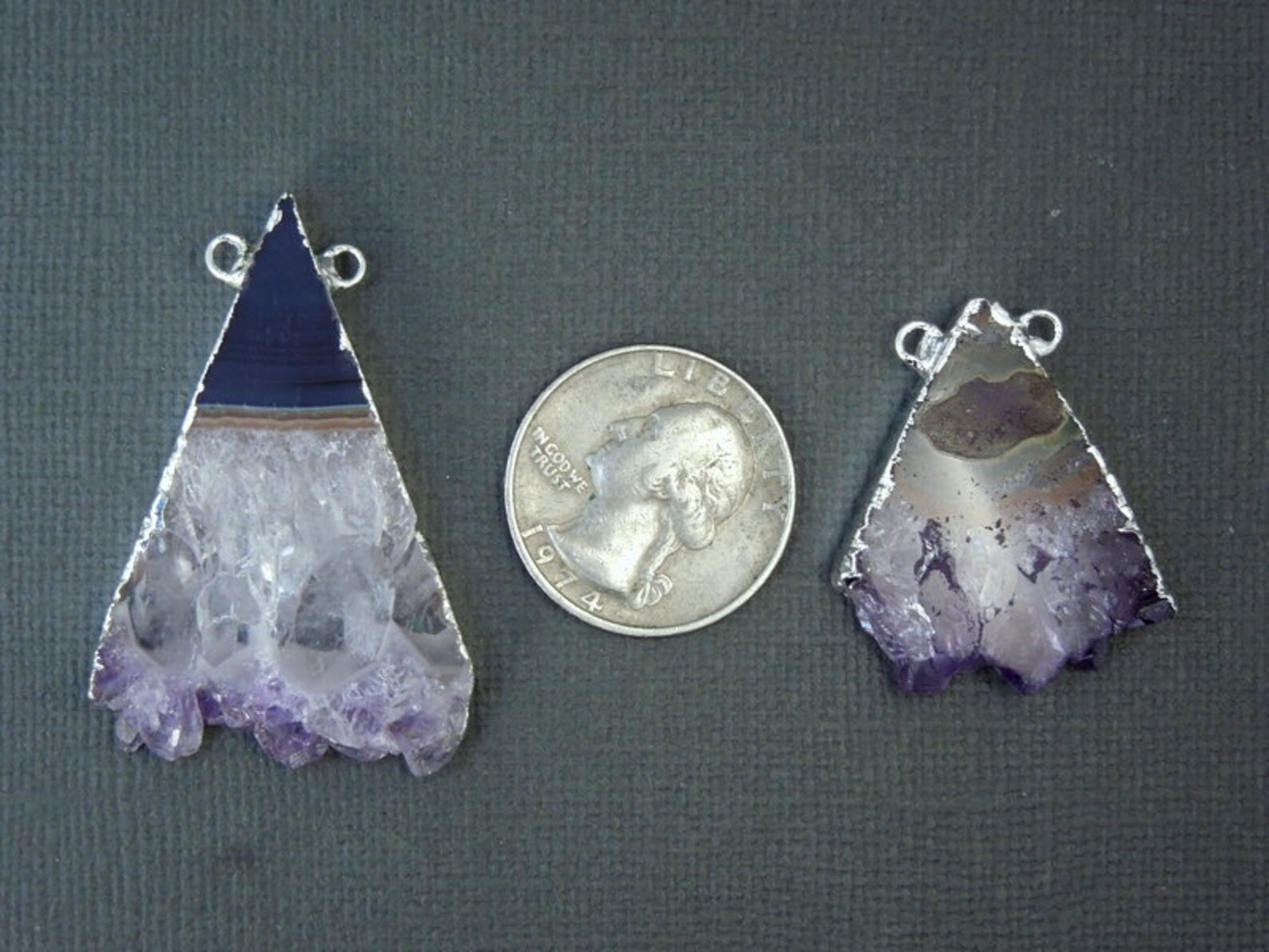 Amethyst Triangle Slice Silver Electroplated Edge and Double Bail ...