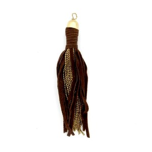 Tassel Pendant Brown Leather Strand Tassle With Gold Toned Chain ...