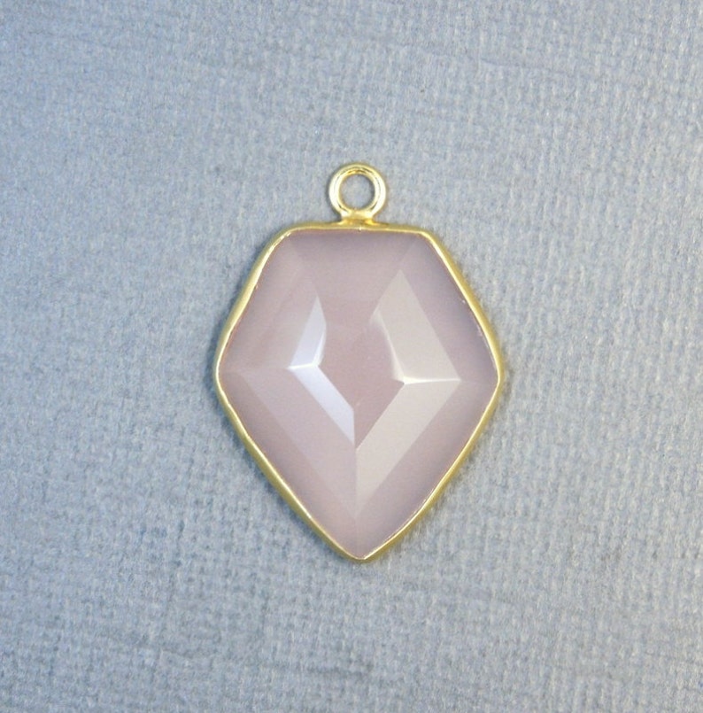 Pink Chalcedony Shield Shaped Pendant- Gold Over Sterling Silver Bezel ...