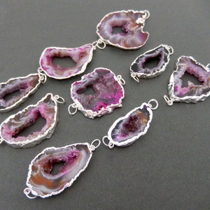 15% off Pink Agate Dyed Pink Druzy Agate Slice Double Bail Connector Pendant Electroplated ...