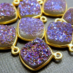 Druzy Charm Pendant-- 10mm Purple Druzy in a Gold Plated Square Bezel ...