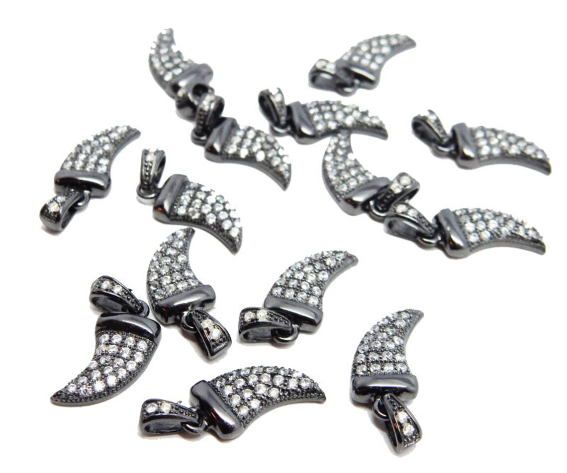 Petite Oxidized Sterling Silver Horn Pendant With Rhinestone Pave ...