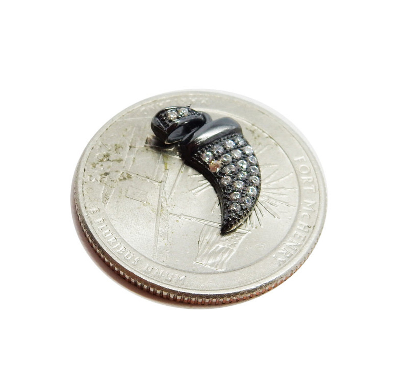 Petite Oxidized Sterling Silver Horn Pendant With Rhinestone Pave ...