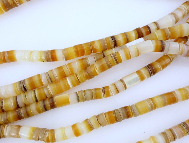 Heishi Shell Beads-- Golden Brown and White Penshell Heishi Beads ...