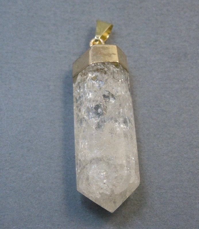 Light Tan Crystal Quartz Point Pendant With Gold Electroplated Cap ...