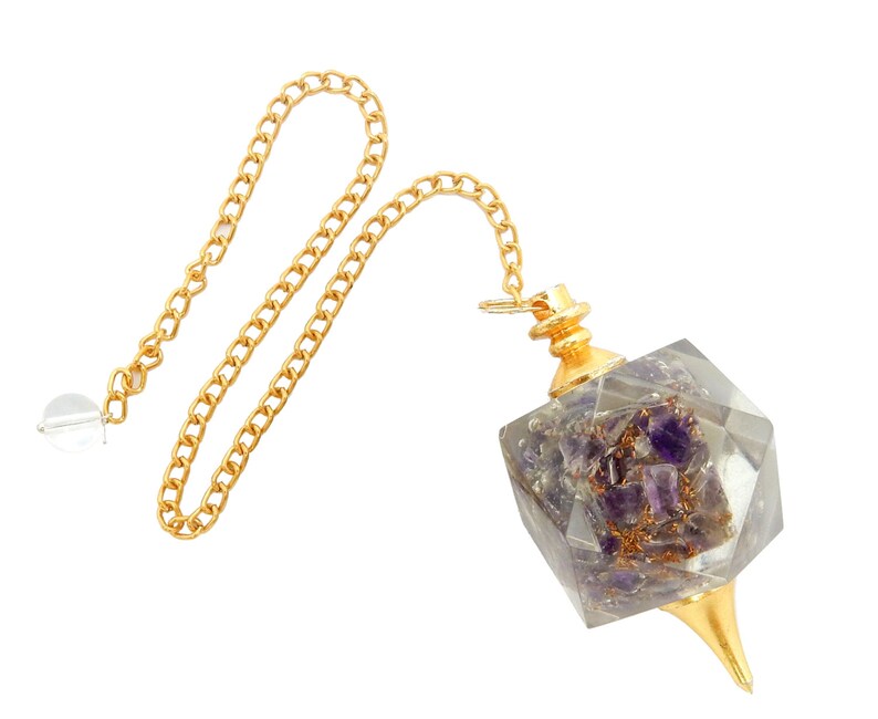Amethyst Orgone Pendulum With Gold Toned Chain and Bail - Cuboctohedron ...