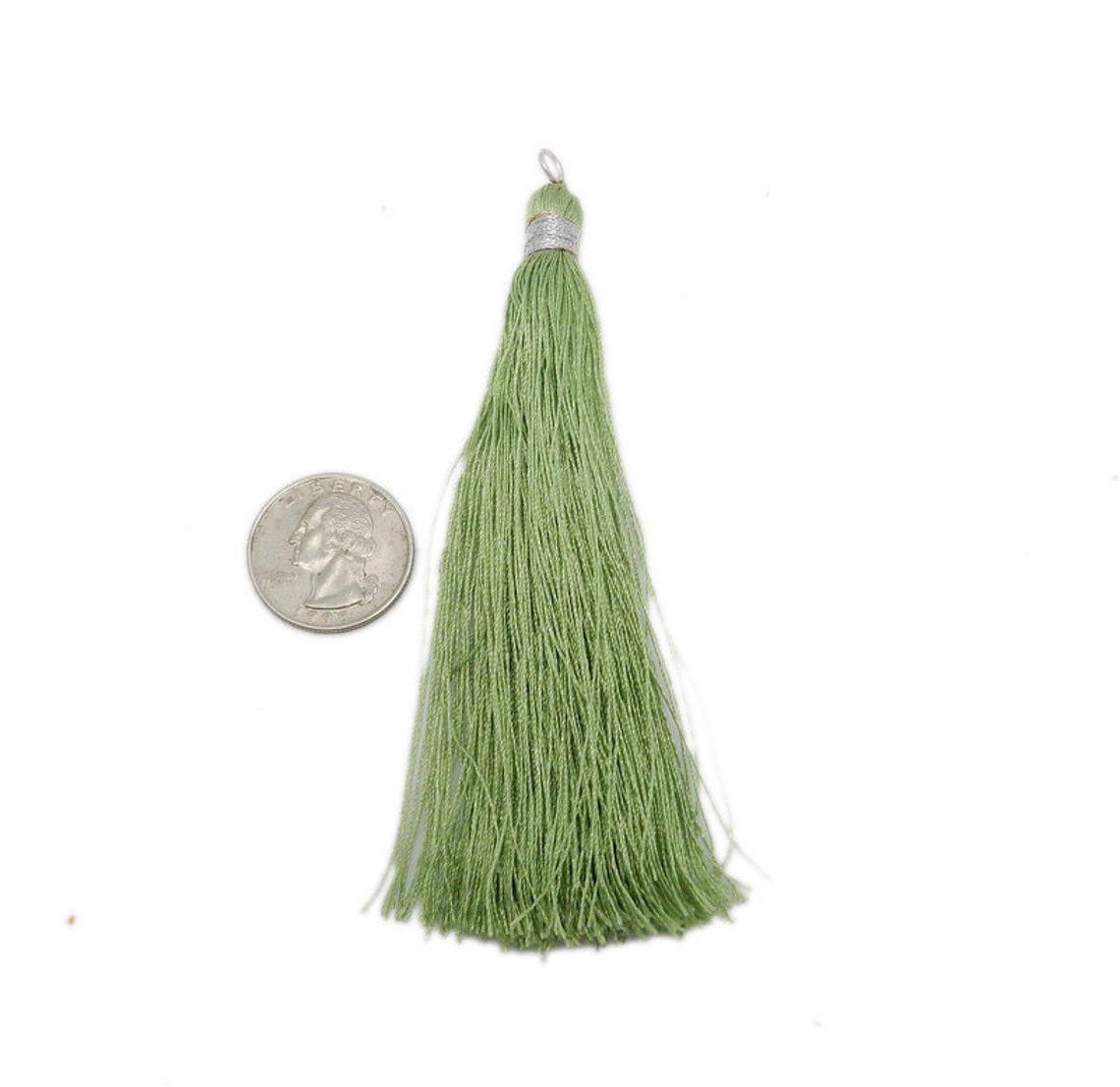 Light Green Tassel Large Silver Toned String Tassel Pendant - Etsy