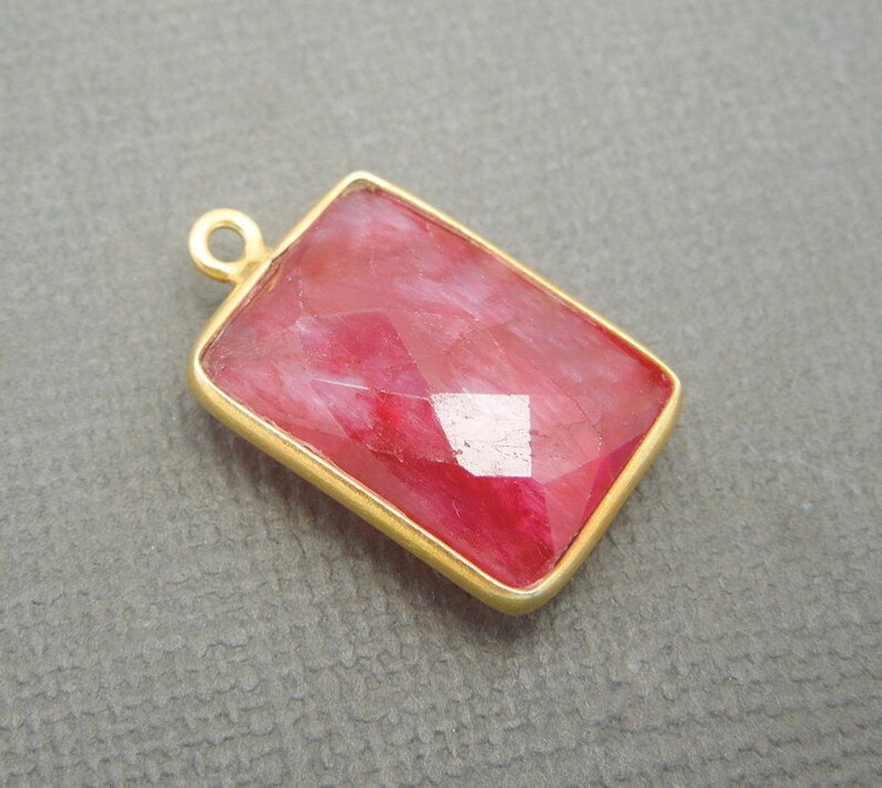 Dyed Ruby Station Rectangle Pendant- 12mm X 16mm Gold Vermeil Bezel Single Bail Charm Pendant ...