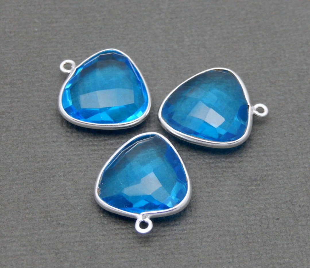 Blue Topaz Station Triangle Pendant- 15mm Sterling Silver Bezel Single ...