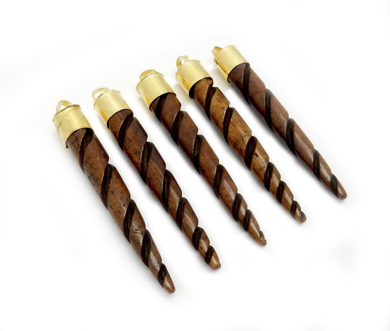 Brown Bone Swirl Spike Pendant Charm Brass Cap Engraved Bone | Etsy