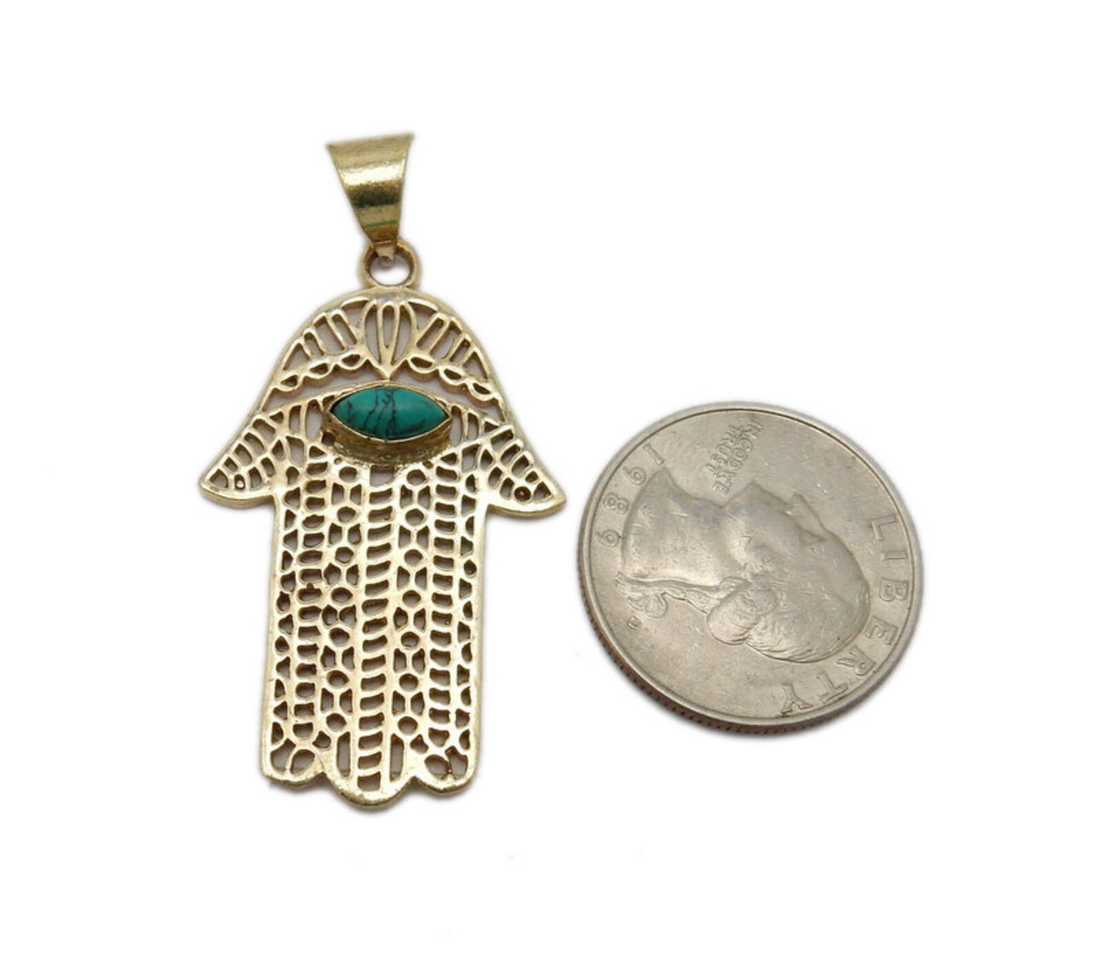 Hamsa Hand - Gold Plated Hamsa Hand Pendant With Turquoise Howlite ...