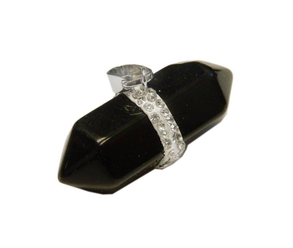 Black Onyx Point Pendant - Large Double Terminated Gemstone Nugget With ...