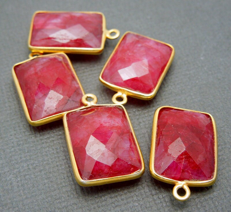 Dyed Ruby Station Rectangle Pendant 12mm X 16mm Gold Vermeil - Etsy