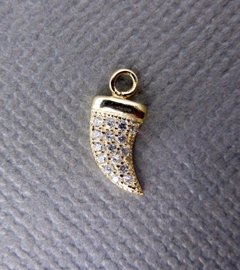 Gold Rhinestone Cz Horn Charm-- Tiny Gold Vermeil With Rhinestone CZ ...