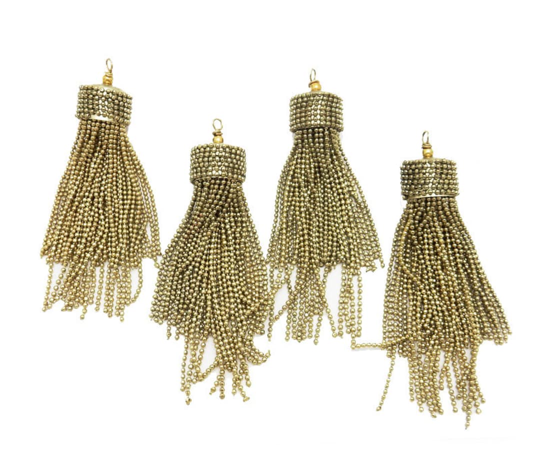 Tassel Gold Toned Brass Chain Tassle With Chain Cap and Wire Wrapped ...