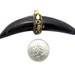 Black Bone Carved Sideways Horn Pendant With Brass Band and Red Coral ...