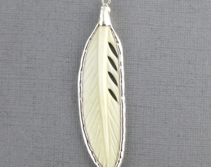 Feather Pendant Made From Carved Bone With Silver Electroplated Trim ...