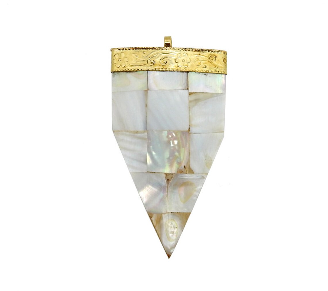 Mother of Pearl Shield Pendant with Brass Cap and Bail S72B1 | Etsy