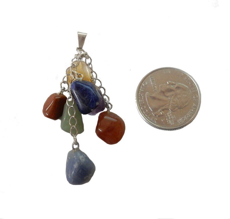 Gemstone Dangling Pendant With Gemstone Nuggets on Silver Plated Chain ...
