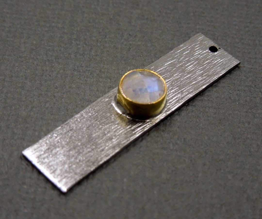 Moonstone Gemstone Bar -- Oxidized Sterling Silver Bar Charm Pendant ...