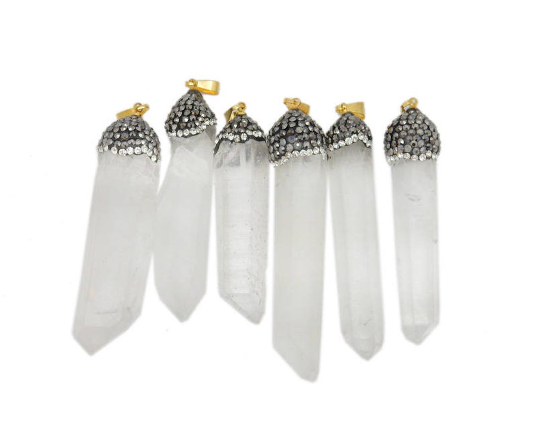 Crystal Point Pendant - Crystal Point With Rhinestone Cap - Gold or ...