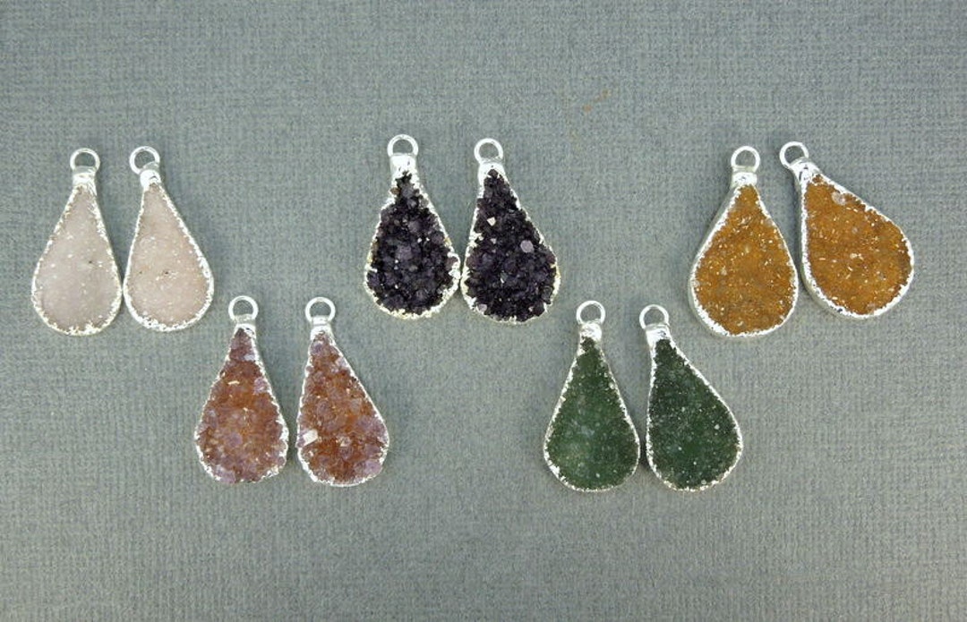 Druzy Drusy Druzzy Teardrop Charms Pendants Edged in Sterling Silver ...
