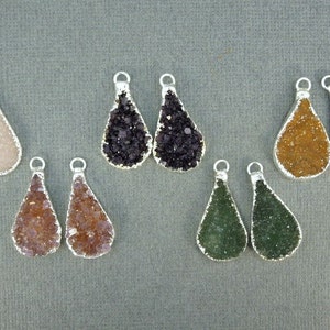 Druzy Drusy Druzzy Teardrop Charms Pendants Edged in Sterling Silver ...