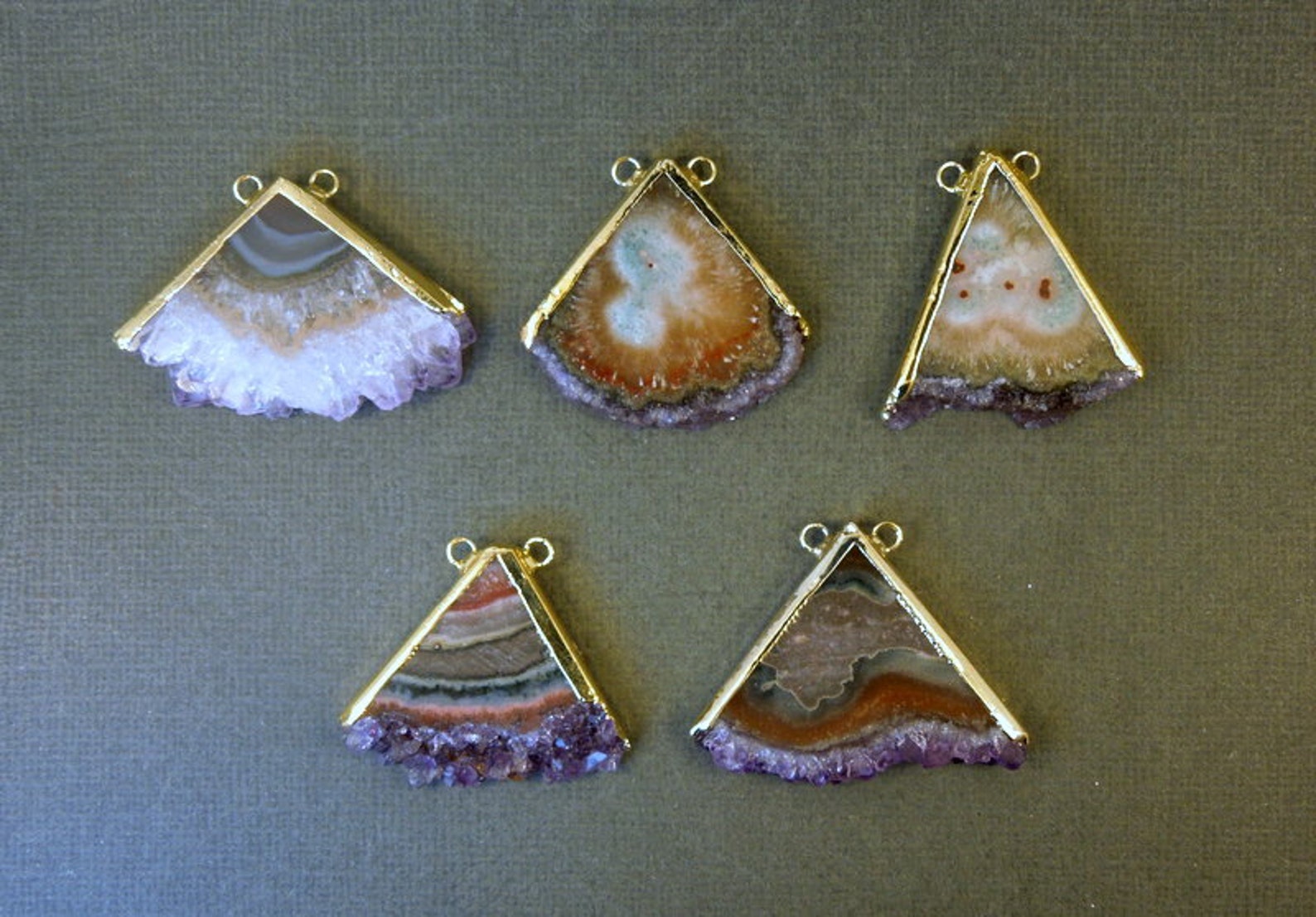 Amethyst Triangle Slice with 24k gold layered edge and double | Etsy