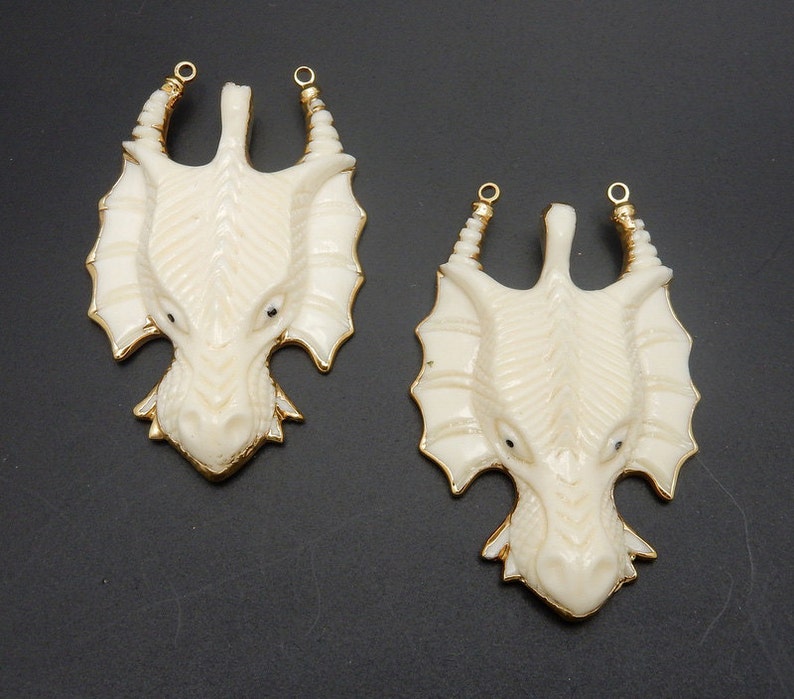 Dragon Double Bail Pendant Carved White Bone Dragon Head - Etsy