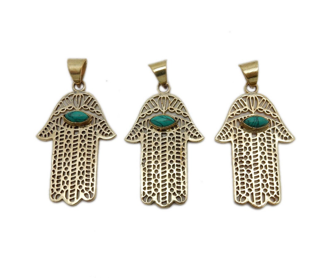 Hamsa Hand - Gold Plated Hamsa Hand Pendant With Turquoise Howlite ...