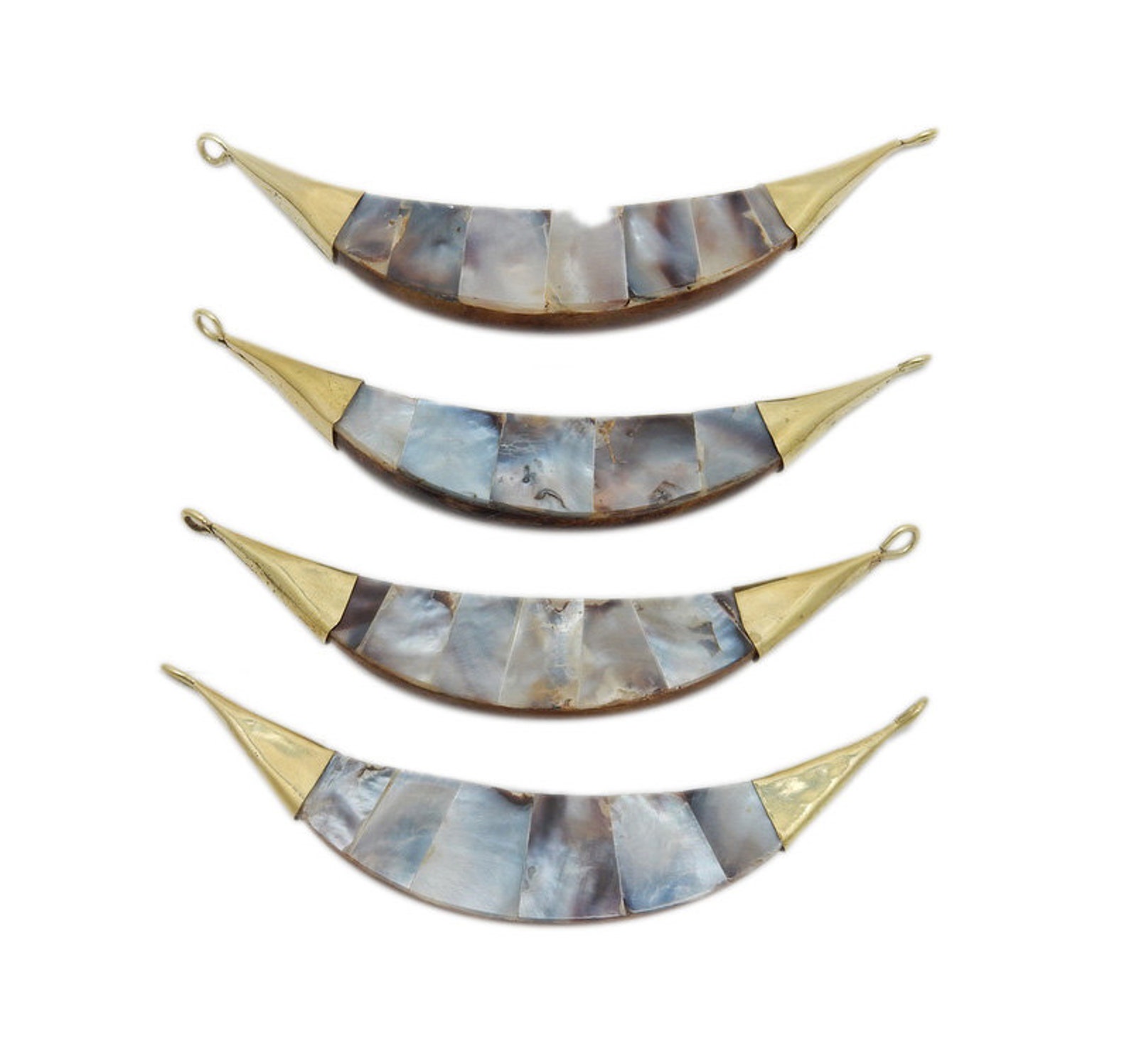 Dark Pearl Crescent Double Bail Pendant With Wooden Back and - Etsy