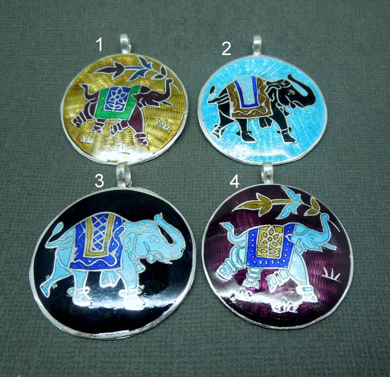 Round Elephant Pendant on Silver with Enamel Design LOT | Etsy