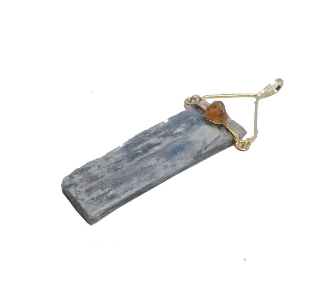 Blue Kyanite Slab With Citrine Accent and Gold Plated Bail (S98B6-07 ...