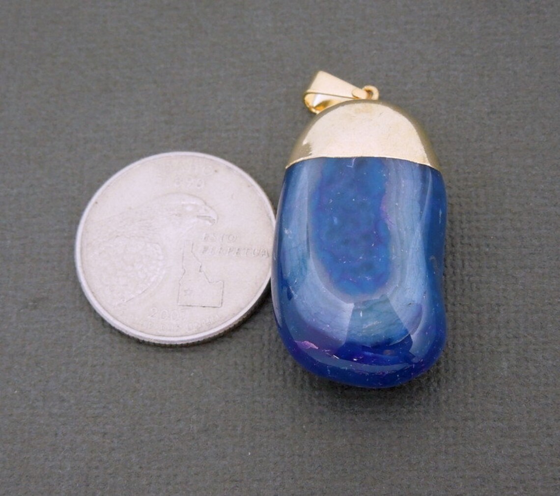 Large Natural Blue Agate Pendant Tumbled Agate Pendant With | Etsy