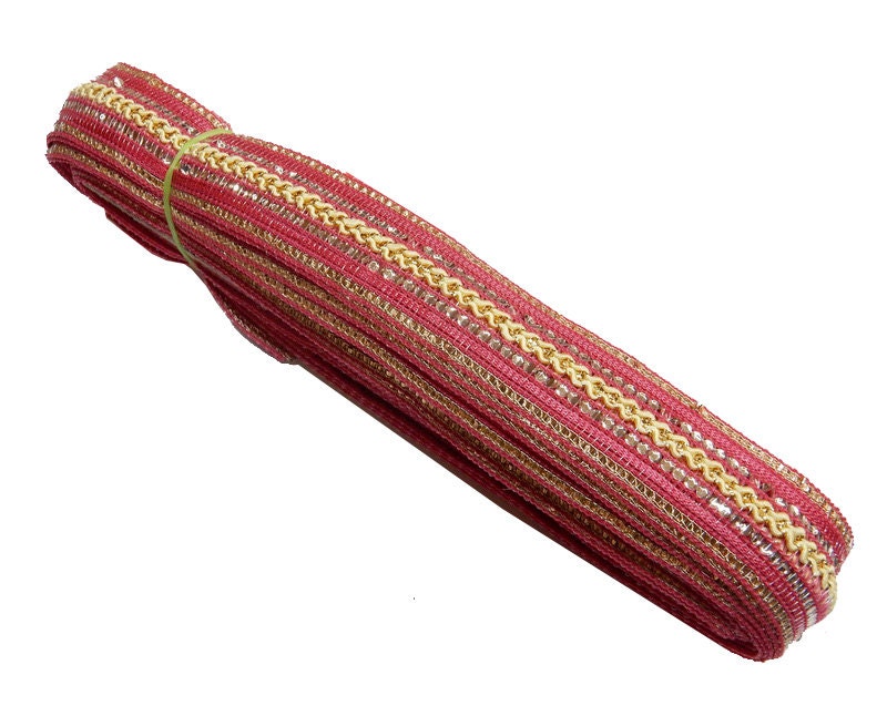 Sari Ribbon 27ft Gold & Hot Pink Sari Ribbon With Siler and | Etsy