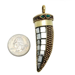 Tibetan Mosaic Mirror and Brass Dotted Horn Pendant With Small ...