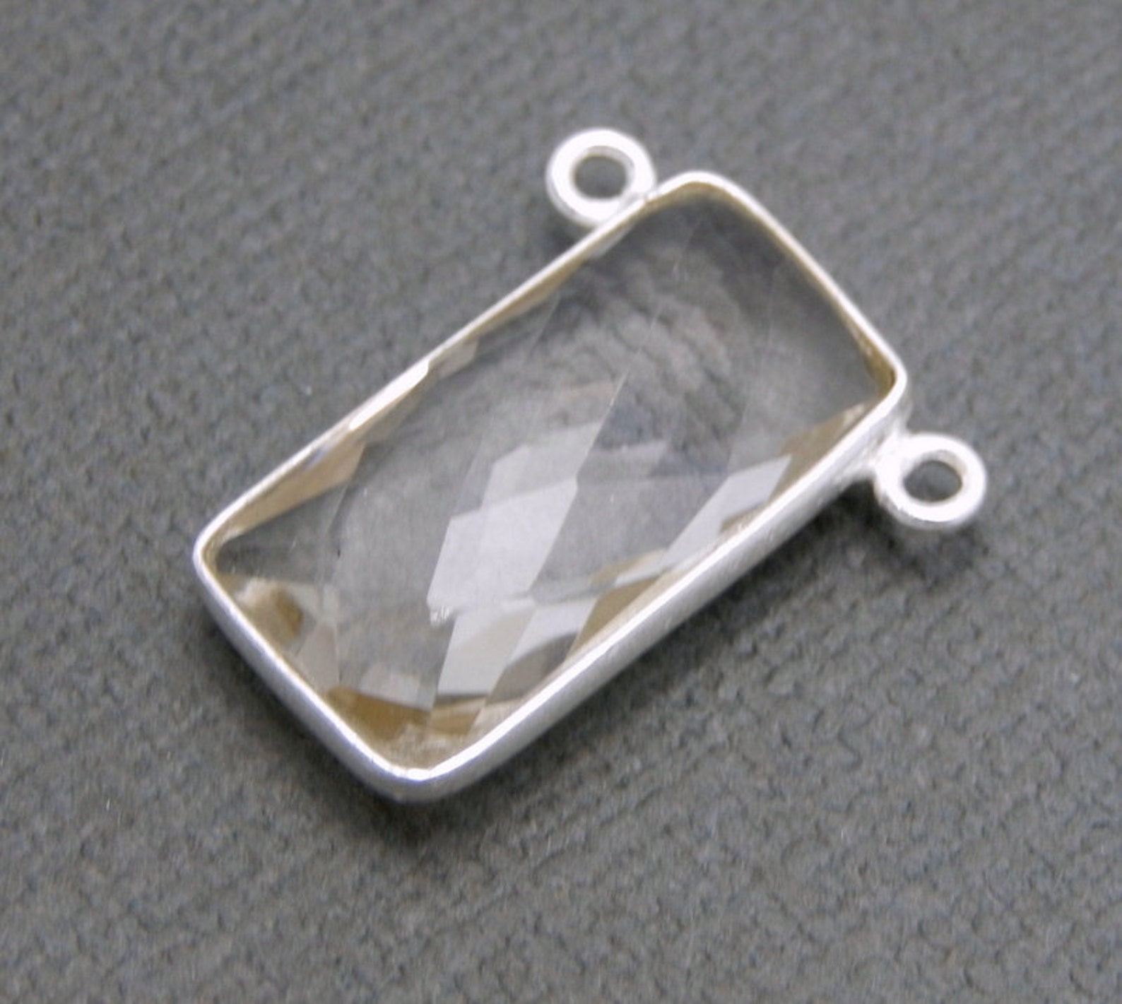 Crystal Quartz Rectangle Pendant Connector - 10mm X 20mm Sterling ...