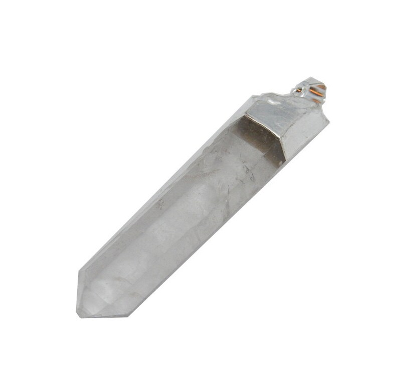Thin Long Crystal Quartz Point Pendant With Electroplated Silver Cap ...