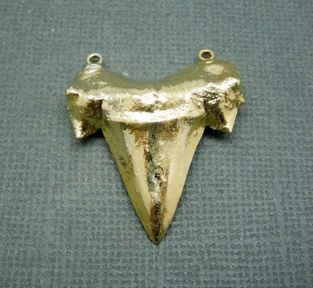 Shark Tooth Charm Pendant Electroplated 24K Gold -- Medium Shark Tooth ...