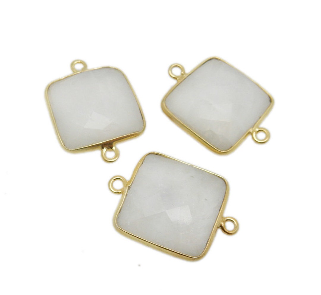 Rainbow Moonstone Square Double Bail Pendant 14mm Gold Sterling Silver ...