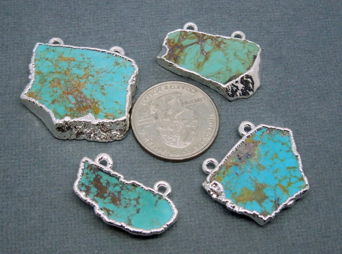 Raw Turquoise with Sterling Silver Electroplated Edge Pendant | Etsy