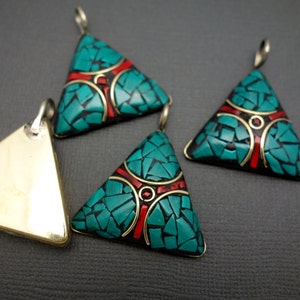 Triangle Pendant Turquoise Brass and Coral Color Tibetan Charm S29B8-02 ...