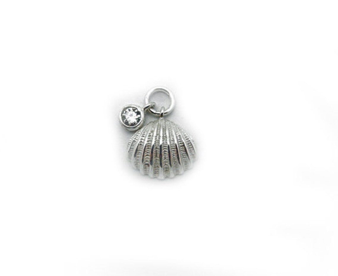 Sterling Silver Shell Pendant with Dangle CZ Rhinestone Accent | Etsy