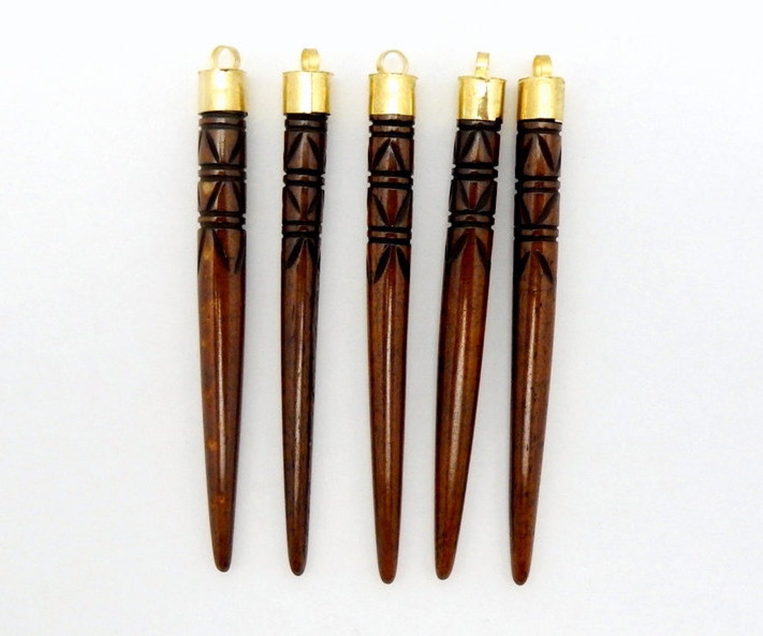 Brown Bone Carved Spike With Gold Toned Brass Cap S95B8-01 - Etsy