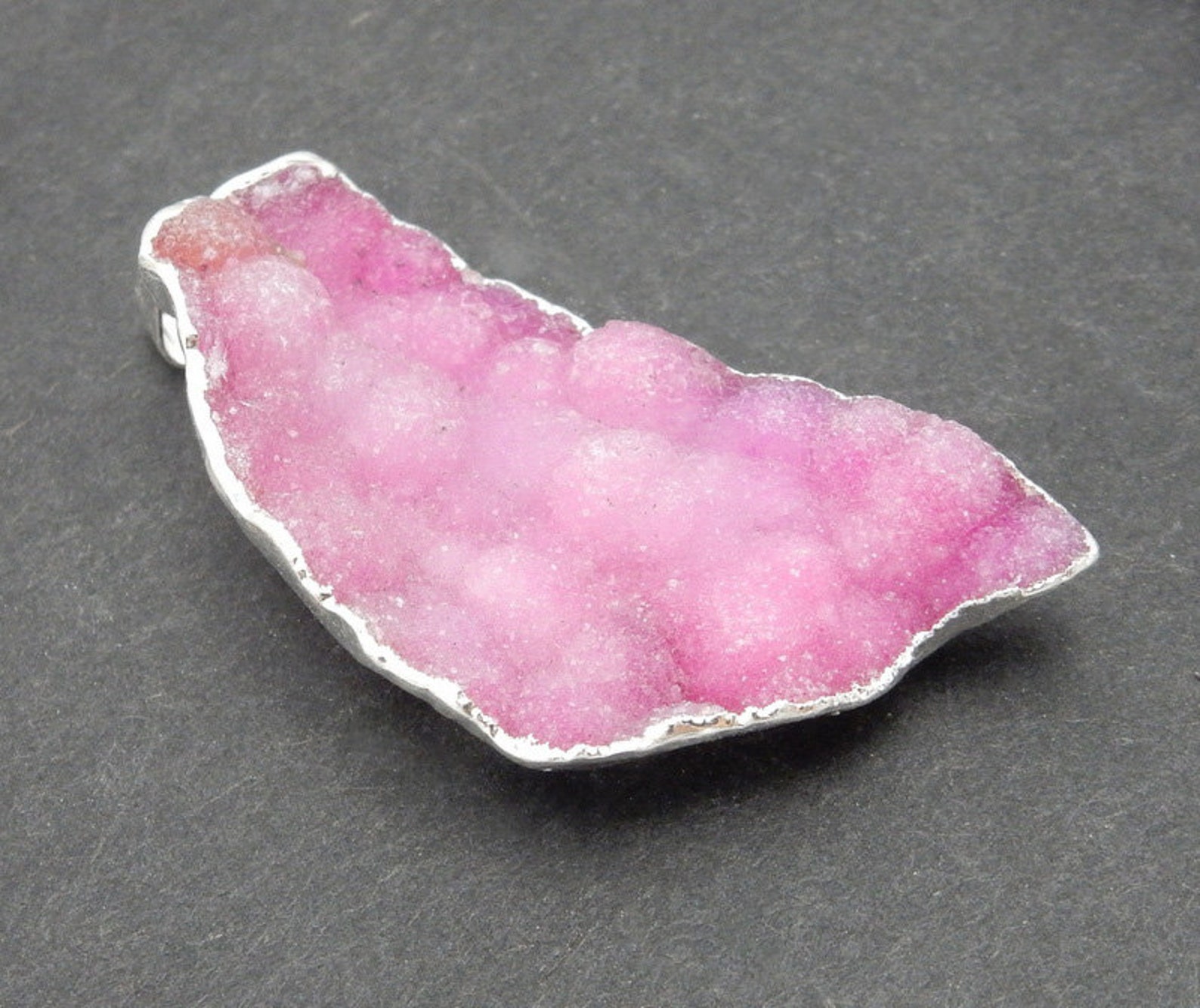 Large Freeform Hot Pink Druzy Pendant With Electroplated - Etsy